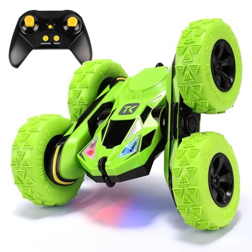 Threeking RC Stunt Cars Double-Sided 360° Rotating Car Green ...